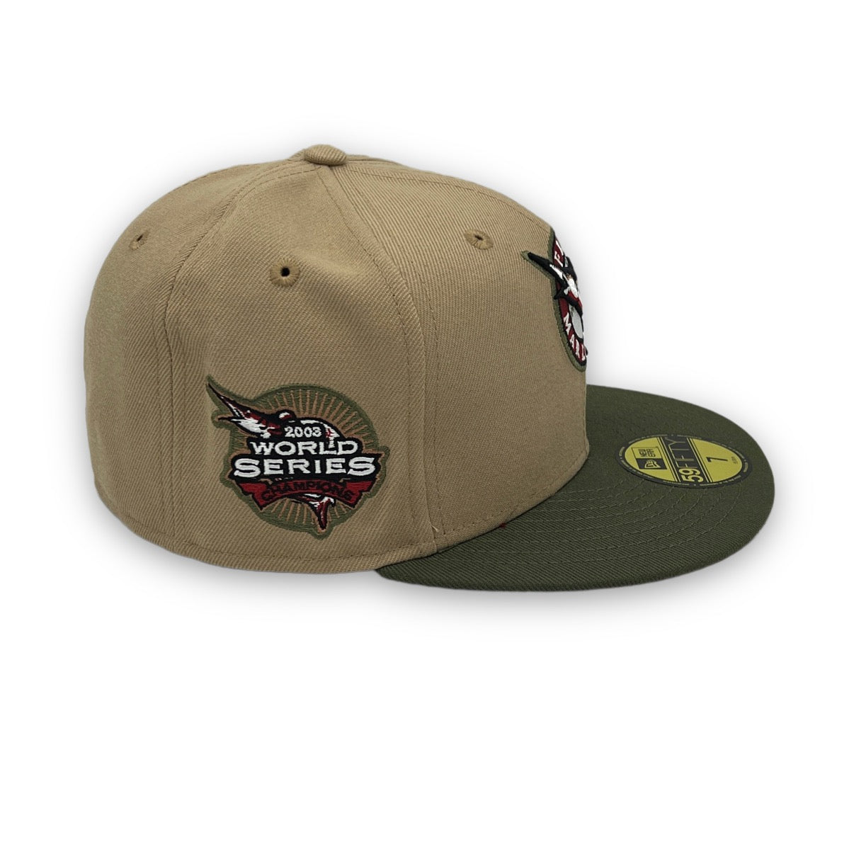 Marlins 2003 World Series New Era 59FIFTY Camel Olive Hat Dark Red UV ...